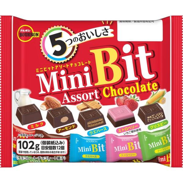 個性あふれる1粒チョコレート"ミニビット"を5種類アソートしました。ミルク、ストロベリー、アーモンド、クリスピー、ウエハースの5つのおいしさをお楽しみいただけます。※保冷配送をご希望される場合は配送方法「クール便」をご選択ください