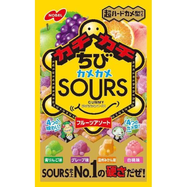 サワーズ史上No.1の硬さのカチカチちびサワーズがカメ型になってリニューアル！温州みかん味が新たに加わったフルーツアソートです。