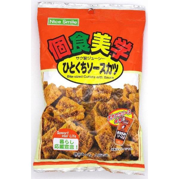 ひとくちサイズの魚肉シートをカツにしオタフクソースを上掛けしました。