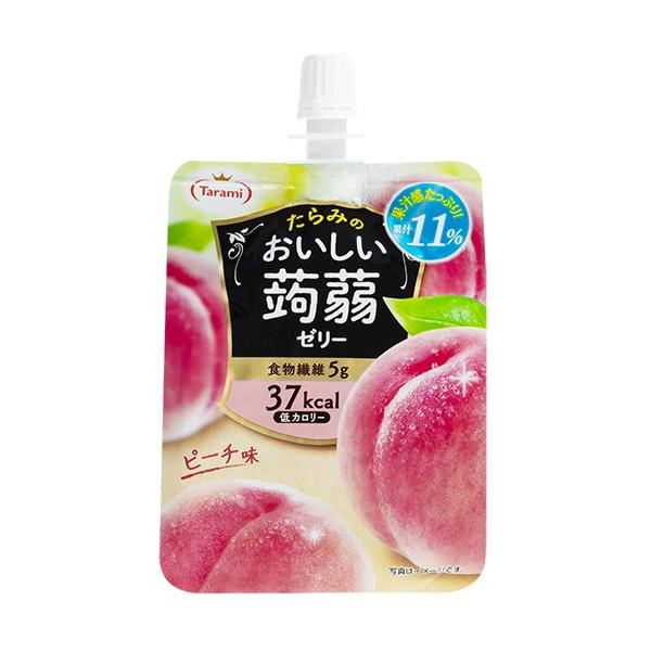 ピーチの果汁感たっぷり、華やかな味わいが楽しめます。のど越しの良いプルプル蒟蒻ゼリーにピーチ果汁を加え、まろやかな甘さとみずみずしい白桃の香りが楽しめます。食物繊維５g入りで、低カロリーの37kcal。おいしさとカラダへの優しさを兼ね備えた...