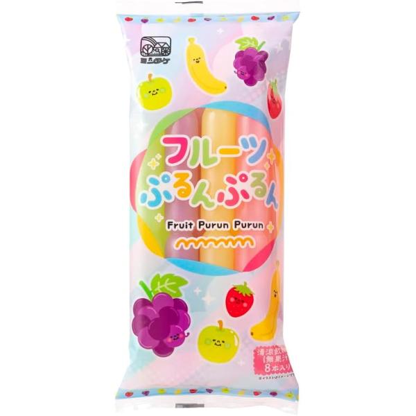 ダントツの超人気棒ジュース。食感ものどごしも、すべて魅力。弊社の棒ジュースの中でも1、2を争う人気商品。 ストロベリー、バナナ、グレープ、青リンゴと4種類の味が楽しめます。 凍らせると、ガリガリではなく、ザクザクとした心地良い食感が特徴。