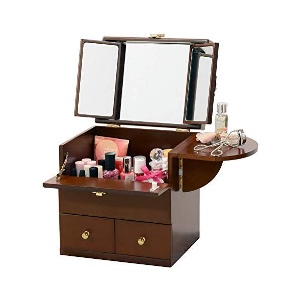 色：ブラウン 本体サイズ :(約)幅26*奥行19*高さ31cm コンパクトだけど大容量 収納に困るコスメをまとめて収納できる、大容量卓上コスメボックス。完成品なので届いてすぐにご使用いただけます。 女性に嬉しい三面鏡 鏡はメイク時に嬉しい...