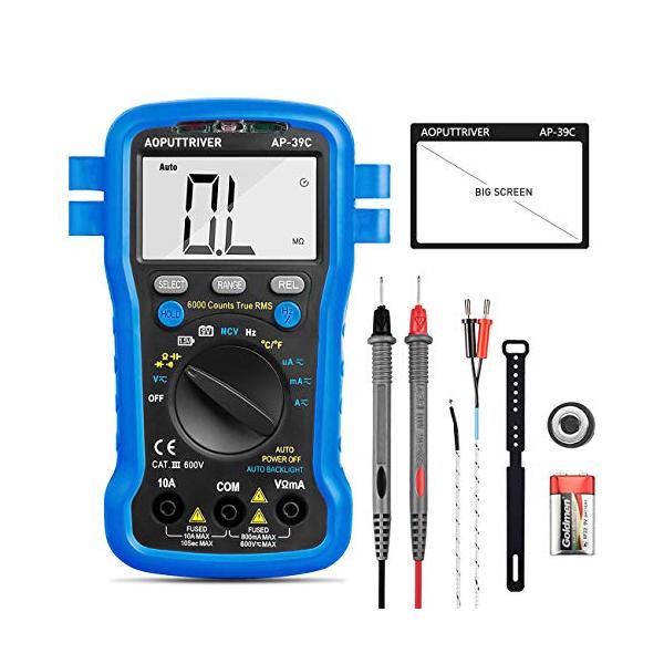 色：ブルー 6000 Counts Digital Multimeter  “REL” for Zeroing Out  Keep Your Hands Free  9V Battery Included  Easy to Use 家電＆カ...