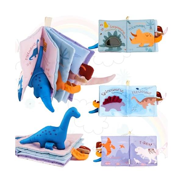 安全でソフト：取り外し可能な恐竜、鏡、音，各ページには、異なるテクスチャの恐竜の尾があります，Richgvンパクト布の絵本は持ち手があってオリジナルの本とは異なり、子供にとって完全に安全で、剥がれたり、色あせたり、ボールを生成したりしません...