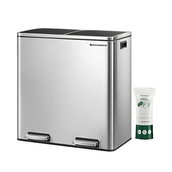 色：シルバーサイズ：2x30L 分別ゴミ箱 2x30Lの大容量ながら 奥行32ｃｍのスリムな設計とステンレスを使用したスタイリッシュでシンプルなデザインは置く場所を選びません。生ごみ、プラスチック、缶・ビン・ペットボトルなど、 色々な種類の...