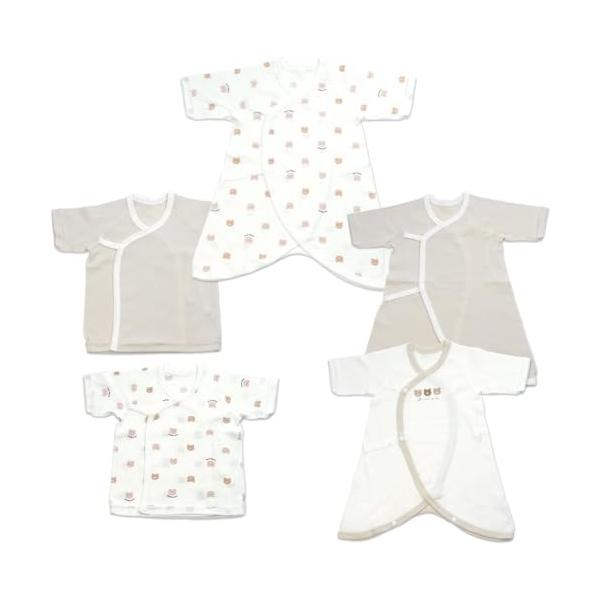上質なインド綿を使用したオーガニックコットンの新生児肌着5枚組。梱包サイズ:60.0 x 26.0 x 30.0 cm色:ベージュファッション:キッズ＆ベビー:ベビー:ベビー服:下着・肌着・ソックス:肌着