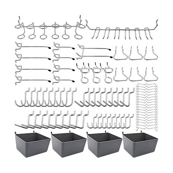 T型フック スチール製の有孔ボード用のT型フック80個セットです。鉄製有孔ボード用のT型フックです。適合有孔ボード：穴径5mm、穴ピッチ25mm、厚さ1*2mm、フック直径3.3mm、レイアウトの自由度を高め、シーンに合わせたレイアウトをお...