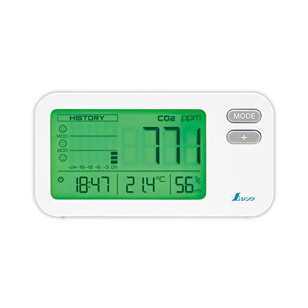 空気中の二酸化炭素濃度を数値と色の変化でも表示して注意を促します。通常色 緑 0*999ppM、喚起推奨色 黄 1,000*1,999ppM、要換気色 赤 2,000ｐｐM。産業・研究開発用品:工業用計測器:光学機器・計器