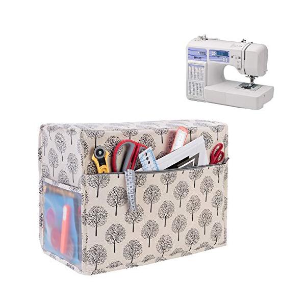 色：木素材：耐久性のある布地で、防水ライナーも付きで拭き取りが簡単です。複数のポケット：針、はさみ、糸、巻尺、フットコントロールなどの縫製用品を収納できます。寸法：43cm x 20cm x 33cm。シンガー、ブラザー、ジャノメ、ジューキ...