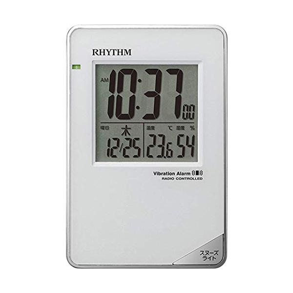 サイズ:10.6*7*1.4cm使用電源:アルカリ単4形*2本(別売)ムーブメント:電波時計アラーム:振動(バイブレーション)/電子音 切替式温度計:-9.9*50*、湿度計:20*95%RH、カレンダー表示、バックライト機能周りを気にせず...