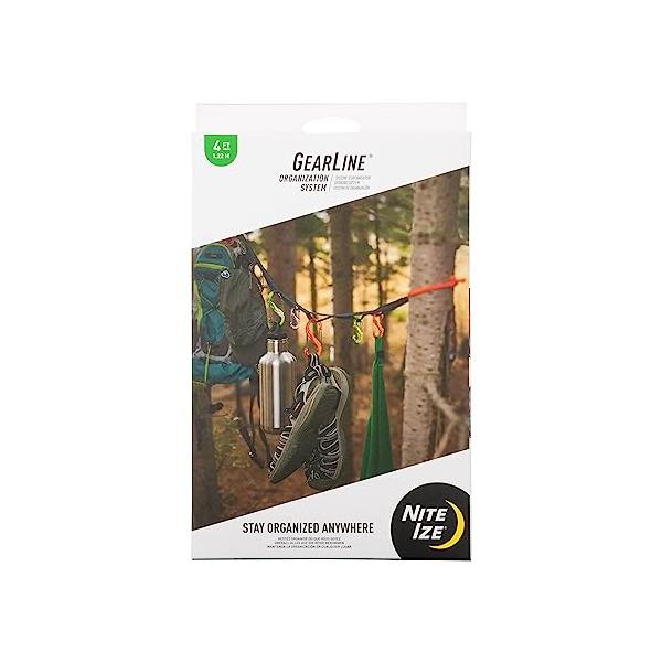 ギアーラインはアウトドアやキャンプでかさばる小物類をまとめて吊るせる便利なアイテムです。4フィート 長さ約122cm のループスリングにクリアカラーのＳビナーが大小合わせて10個、ギアータイが2本付属します。※クライミングなどに使用すること...
