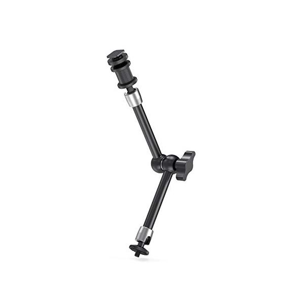 中央のノブを締め付けるだけで、全ての間接部が同時に固定されます。アーム両端は1/4インチオスネジの仕様になって、様々なカメラアクセサリを取り付け可能です。マジックアームは360*調整することが可能で、中央の大きなノブを緩めることで、モニター...