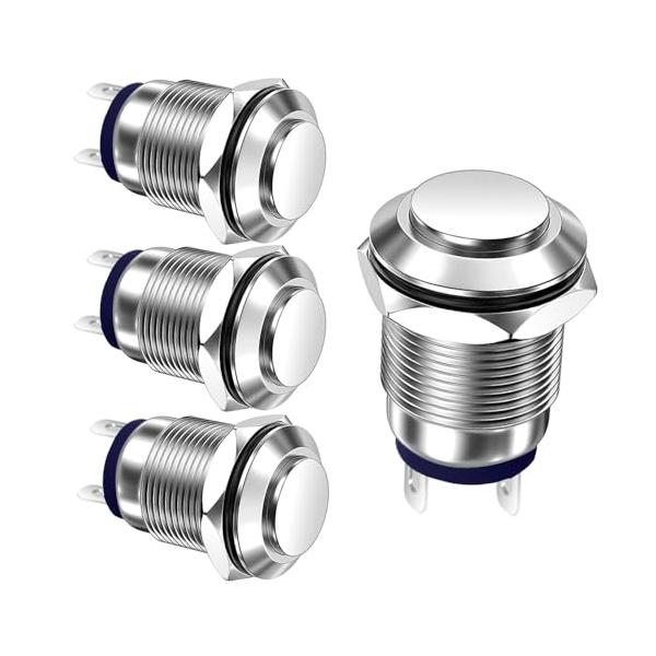 IP65保護付き4個の金属ラッチングスイッチプッシュボタン：防水性と防錆性があり、湿った環境やほこりの多い環境で使用できます。ラッチングスイッチの取り付け穴：12mm、定格電流と電圧：3A/12V/24V/110V/250VAC。押しボタン...