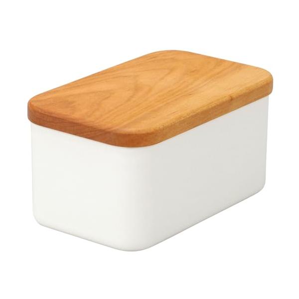 色:白容量:0.42L商品重量:490 グラム製品サイズ:9.7 x 15.7 x 8.1cm素材:ホーロー鋼板、天然木(さくら)ホーム＆キッチン:食器・グラス・カトラリー:食器・サービングウェア:サービングウェア:バターディッシュ