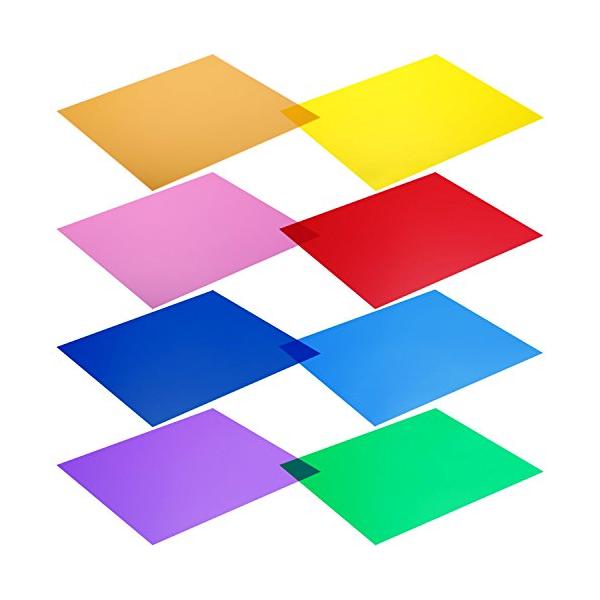 色：8色赤、黄、オレンジ、緑、紫、ピンク、水色 、紺色を含む8つの異なる色で8枚が含まれています。軽量、安定した色温度と低損失で高い光透過材料で作られました。カラーフィルタは、異なる波長の光の加法と減法色、混色、色透過、吸収およびフィルタリ...