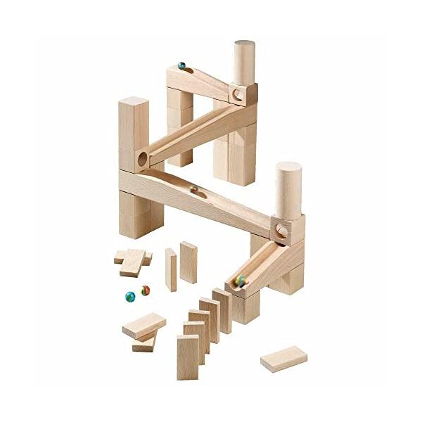 *材質*木製*寸法*基尺 立方体の1辺 4cm*数量・梱包*白木の積木２６個　ドミノ板１２枚　ビー玉・ガイドブック付　紙箱入り*対象年齢*3歳頃**メーカー*ハバ社　ドイツおもちゃ:赤ちゃん・幼児のおもちゃ:スロープトイ