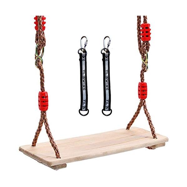 *座面サイズ：長さ40cm*幅15.5cm。 PE ロープ: 120cm から 210cm まで調節可能な長さ;*体重制限150kgまで ;*素材：高品質の木材と多層ナイロンロープで作られています。 無毒、無臭、環境に優しいプラスチック。 ...