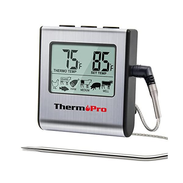 燻製温度計の調理モード：グリル、オーブン、BBQ、燻製作りやコンロの場合に適用です。アラートがあって、手動温度設定も持っています。タイマーモード ：デジタルキッチンタイマーは、99時間59分まで、カウントダウンとカウントアップ機能を備えてい...