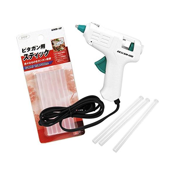 セット内容:ピタガン本体(GM-100)、ピタガン用スティック12本入(GMS-12)使用電圧:AC100Vノズル温度:160*電流ヒューズ:定格5A適合スティック:GMS-12・GMS-50(7.5mm径化100mm)DIY・工具・ガーデ...