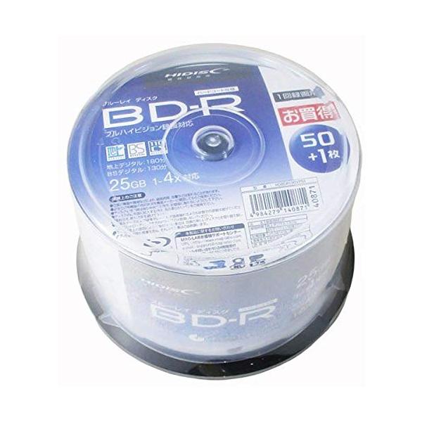 HIDISC BD-R 1回録画 4倍速 25GB 51枚 スピンドルケース HDBDR130YP51パソコン・周辺機器/PCアクセサリ・サプライ/記録メディア/ブルーレイBD-R