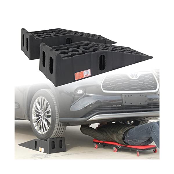 サイズ：905x305x215mm（2個 セット）「305mm大幅」すべてのタイヤ幅に対応、安心感と使い勝手の良さ、スロープ寸法：905mm x 305mm x 215mm、2個 セット。「170mm立ち上がり」メンテナンス時に車の下に入れ...