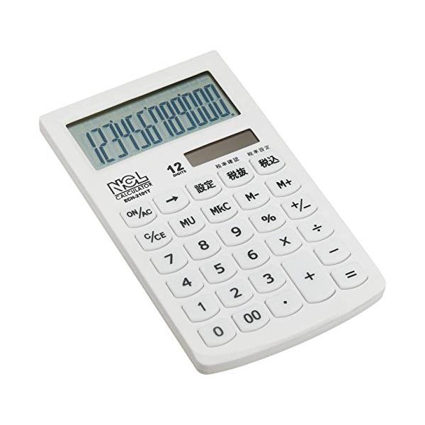 色：ホワイト本体サイズ：タテ122*ヨコ72*厚さ7.3mm本体重量：53g 本体単品 材質：ABS／ラバーキー特徴：12桁表示／税計算／早打ち対応／２つの電源液晶表示文字サイズ：タテ16*ヨコ3.5mm文房具・オフィス用品:オフィス機器:...