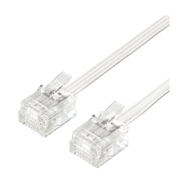 サイズ：20mカラー:ホワイトケーブル長:20M仕様:6極4芯、1.0*4.0mm対応機器:電話、FAX、ホームテレフォン、ビジネスフォン、モデムなど※NTT仕様に準拠RoHS指定対応/ゴミの少ないエコ簡易パッケージ家電＆カメラ:電話機・F...