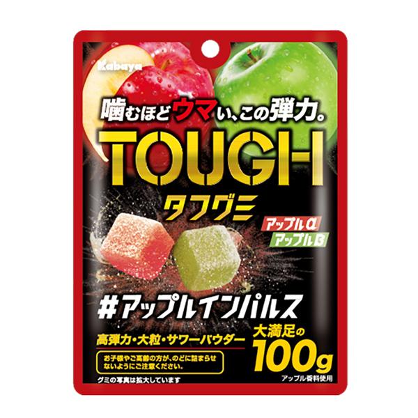噛み続けたくなるやみつきのウマさの「タフグミ」。ジューシーな甘みのアップルαと爽やかな酸味のアップルβの2種アソート。満足感のある100g入り。【内容量】100g【入数】6コ【2026/08/25発売】