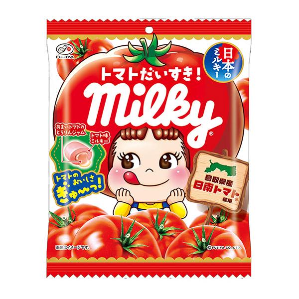トマトのおいしさぎゅ〜っ！鳥取県産日南トマト?使用のトマト味のミルキーです。〜鳥取県産日南トマト?とは？〜標高400〜600mの準高冷地で、朝晩の寒暖差を活かした栽培により、トマト本来のしっかりとした甘み・酸味・香りがあるのが特徴のおいしい...
