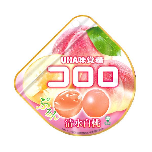 「清水白桃」は、岡山県発祥の白い果皮を持つ桃です。乳白色の果肉はやわらかく、果汁が豊富で、口当たりはなめらかです。酸味が少なく、上品な甘さが特徴です。みずみずしいグミをコラーゲンで包んだ新食感グミです。プチッとはじけるジューシーな食感をお楽...