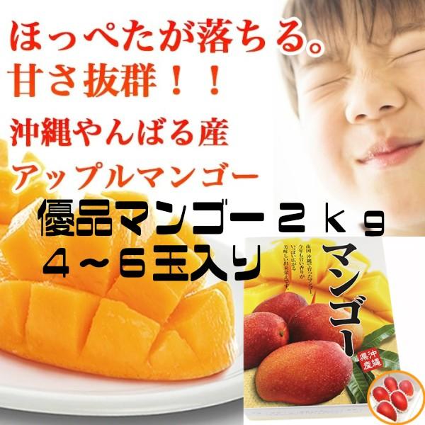 ほっぺたが落ちる。甘さ抜群！沖縄県産マンゴー！沖縄県内で栽培されている良質なマンゴーをご自宅へお届けいたします。2kg箱に4〜６玉入っています。マンゴーは追熟するとツヤが出てきます。ツヤが出ていましたら食べ頃ですので、冷蔵庫で冷やしてお早め...