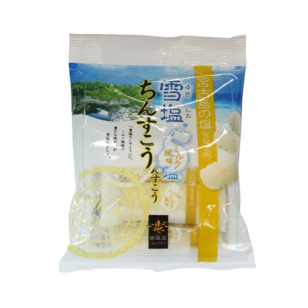 宮古島の「雪塩」を使用したちんすこう。さらにミルクも加わって甘じょっぱさとほんのりミルクの優しい味わいが広がります。