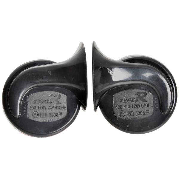 車検対応品。24V車用 ヨーロピアンホーン！低周波音410Hzのホーンと高周波音510Hzのホーンで迫力サウンドに！db（デシベル） 110DB【確認事項】※当製品は汎用品となります。※取付の際は開口部を下向きにお取り付けください。※取付説...