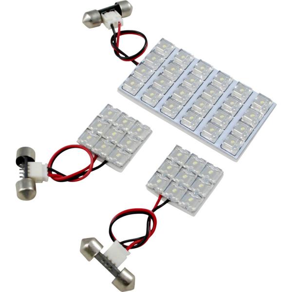 RIDER0725【セット内容】フロント：3×3連(2個) 端子形状：T10×31センター：4×6連 端子形状：T10×31合計3ピース42発(FLUX LED採用)【確認事項】純正LEDルームランプ装着車は取付不可車種によりゴースト・微点...