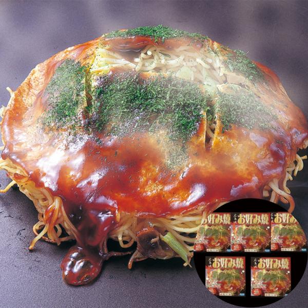 お好み焼専門店が使う専用材料で、本格的に焼きあげたイカ天・そば入りの広島風お好み焼きです。4食セットで一枚づつ化粧箱に入っており、贈り物などのギフトとして最適です