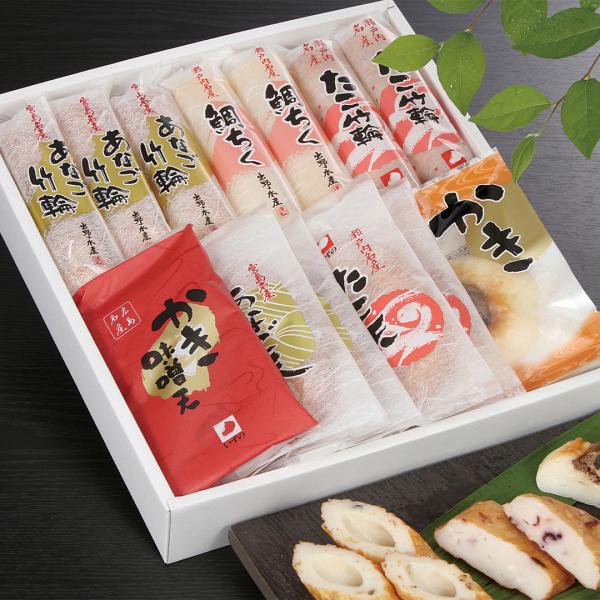 美味しいタレで焼き上げたあなごの蒲焼きを使用したあなご竹輪、あなご天をはじめ、ぷりっとしたかきの食感と蒲鉾の歯ごたえを楽しめるかき蒲鉾など。瀬戸内の風味と味わいをつめたセットです。