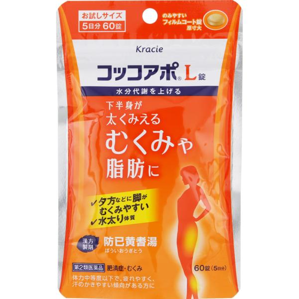 【商品説明：】下半身が太くみえるむくみや脂肪に・夕方などに脚がむくみやすい・水太り体質肥満症・むくみ漢方製剤体力中等度以下で、疲れやすく、汗のかきやすい傾向がある方にコッコアポL錠 防已黄耆湯（ぼういおうぎとう）の働きコッコアポL錠は、●水...
