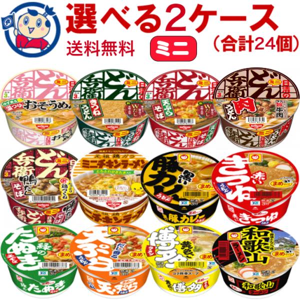 ミニカップ麺 選べる2ケースセット！日清 どん兵衛温つゆおそうめんミニ、日清 どん兵衛きつねうどんミニ、日清 どん兵衛天ぷらそばミニ、日清 どん兵衛肉うどんミニ、日清 どん兵衛鴨だしそばミニ、日清 チキンラーメンどんぶりミニ、マルちゃん 黒...