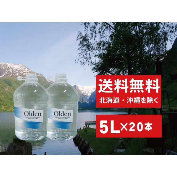 ミネラルウォーター ５L 20本 オルデン 送料無料 超軟水 水 ノルウェー 北欧ノルウェー氷河が解けた高級天然水。無殺菌・無除菌日本人に馴染みやすい軟水。飲料水として、コーヒー・紅茶・日本茶・料理（鍋料理は最適）・化粧水・SPAとして、幅...