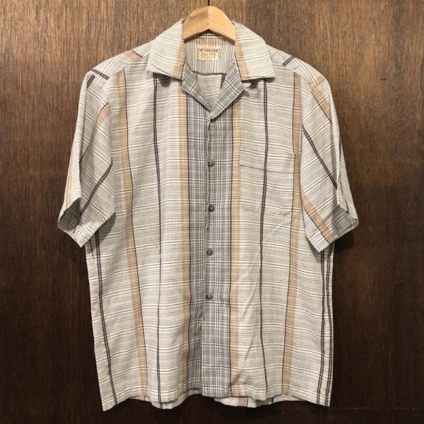 McGREGOR Magic Cloth Open Collar Short Sleeve Shirt Mesh Check M Made in USA マクレガー マジッククロス ダクロンコットン ファブリック ブラウントーン メッシュチ...