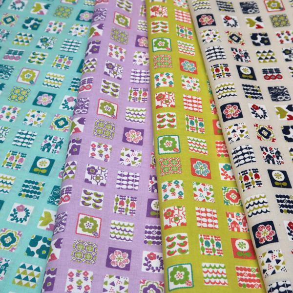 ゆうパケット(メール便)は、3ｍ【数量6】までお届け可生地幅106cm、長さ50cm あたりの価格です。綿 100％スクエアの中に北欧調柄がプリントされた針通りの良いスケア生地です。スクエアの大きさは、一辺が約1.4cmで、地色とサークル柄...