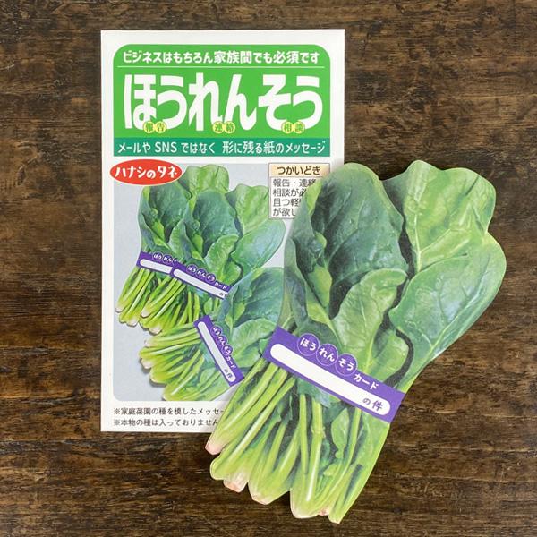 大人だからこそ楽しく使える文具・紙製品を提案するcobato（コバト）さんのメッセージカードと封筒のセットです。家庭菜園のほうれんそうの種の袋をイメージしたユニークなデザイン。ほうれんそうのカードには□報告　□連絡　□相談のチェックマーク及...