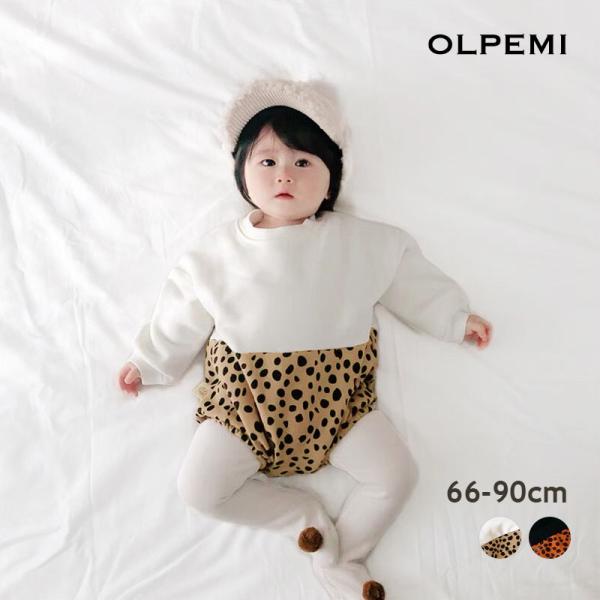 ダルメシアン柄が可愛いロンパース☆スウェット地のカジュアルな生地感だからアニマル柄もナチュラルに着こなせます♪股下はスナップボタン付きで着脱もラクチン【サイズ】66cm・73cm・80cm・90cm【カラー】アイボリー・ブラック【素材】綿　...