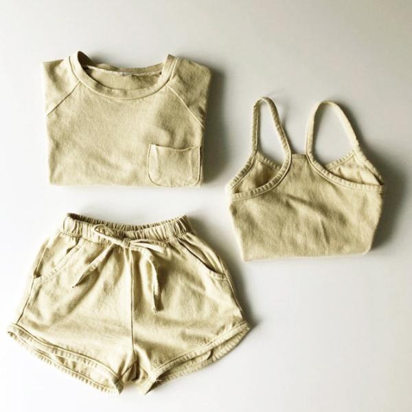 【サイズ】90cm・100cm・110cm・120cm・130cm【カラー】ブロンズ・キハダ・シルキーピンク【生地感】生地：硬めー　普通ー　柔らかめ◯生地厚さ：薄めー　普通◯　厚めーウエストゴム：◯【90cm】＊トップス＊着丈(TEE/キャ...