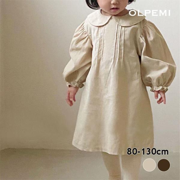 秋冬の定番☆コーデュロイ素材のワンピースが新登場！フロントのタックデザインが気の利いた印象に。カジュアルな生地感ながらも丸襟＆ぽわん袖とディテールがかわいらしく、ガーリーに着こなせます。【サイズ】80cm・90cm・100cm・110cm・...