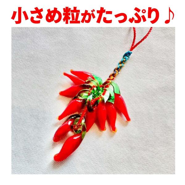 韓国ではとても有名な唐辛子ストラップ。ガラス製の唐辛子が落ちる時、持ち主の厄や災いの身代わりとなり、一緒に取り去ってくれるといわれています。韓国では古くから家族の健康を守るため、特に男児の出産を願い、本物の唐辛子を軒先に吊るす風習があったと...