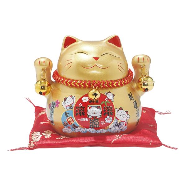 両手上げで運気倍増の招き猫の置物：右手で金運「金運招福」、左手で人を招く「千客万来」 両手上げの金色のまねきねこが、あなたに健康、富、知識、そして幸運をもたらします。金運、仕事運、成功運を同時に高めましょう。貯金が楽しくなる猫の置物 貯金箱...