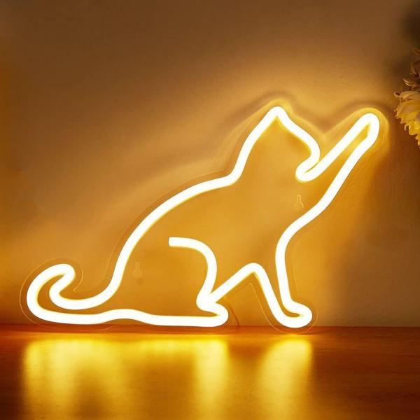 可愛い猫シルエットのネオンライト: ねこが前足でじゃれつくような姿をリアルに表現したネオンサインは、ネコ好きの方にぴったり。パネルに2つの穴があるので、壁掛けが可能。もちろんそのまま棚に置いたりと、様々な場所に設置できる自由度の高さで、イン...