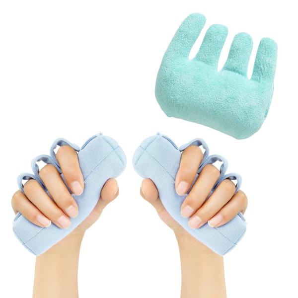 指の拘縮ケアに最適なリハビリ用グリップパッド2個と指型パッド1個のセット：柔らか素材で手指に優しくフィット。握るだけで手指のリハビリや筋力トレーニングが可能。肌に優しいクッション素材で、握り心地が良く、長時間使用しても快適です。指 拘縮 ク...