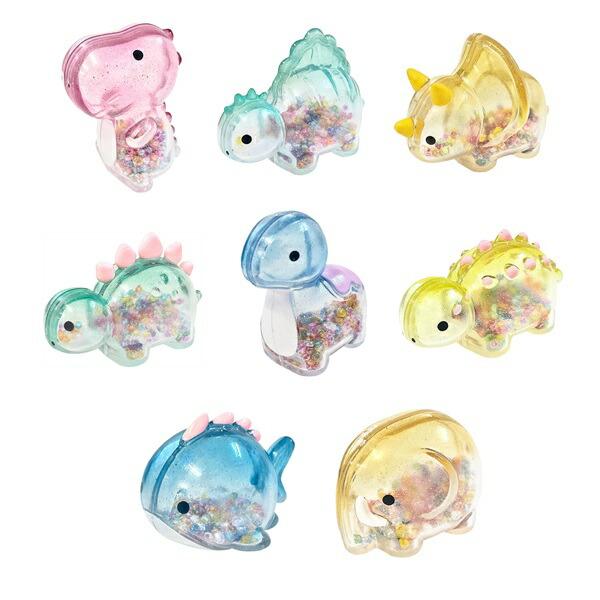 【商品名】シャカシャカ恐竜ワールド ラメ入り【商品サイズ】本体サイズ:H45×W20×D45mm【色】8種アソート。色・柄の指定は出来ません。【注意事項】こちらの商品は業務用商材の為、不良品が出たとしても返品・交換・返金は一切出来ません。